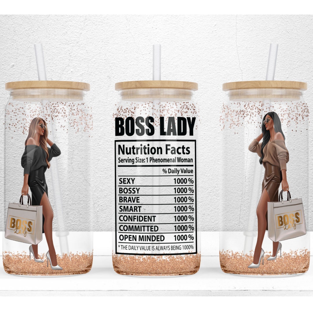 Black Boss Lady Nutrition Facts 16oz Libbey Glass Can Sublimation ...