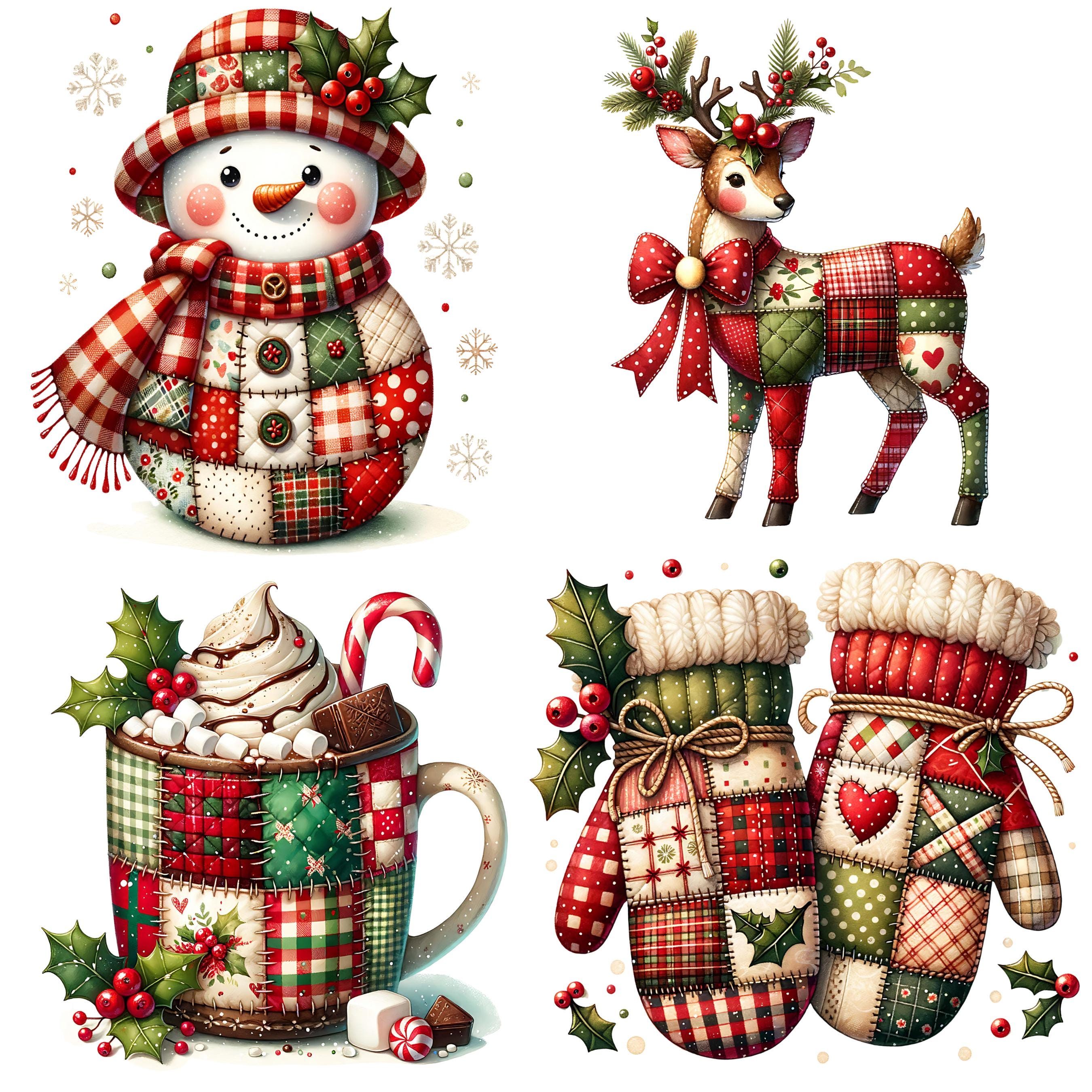 12 Christmas Patchwork Clipart Bundle, Retro Chistmas PNG Patchwork ...