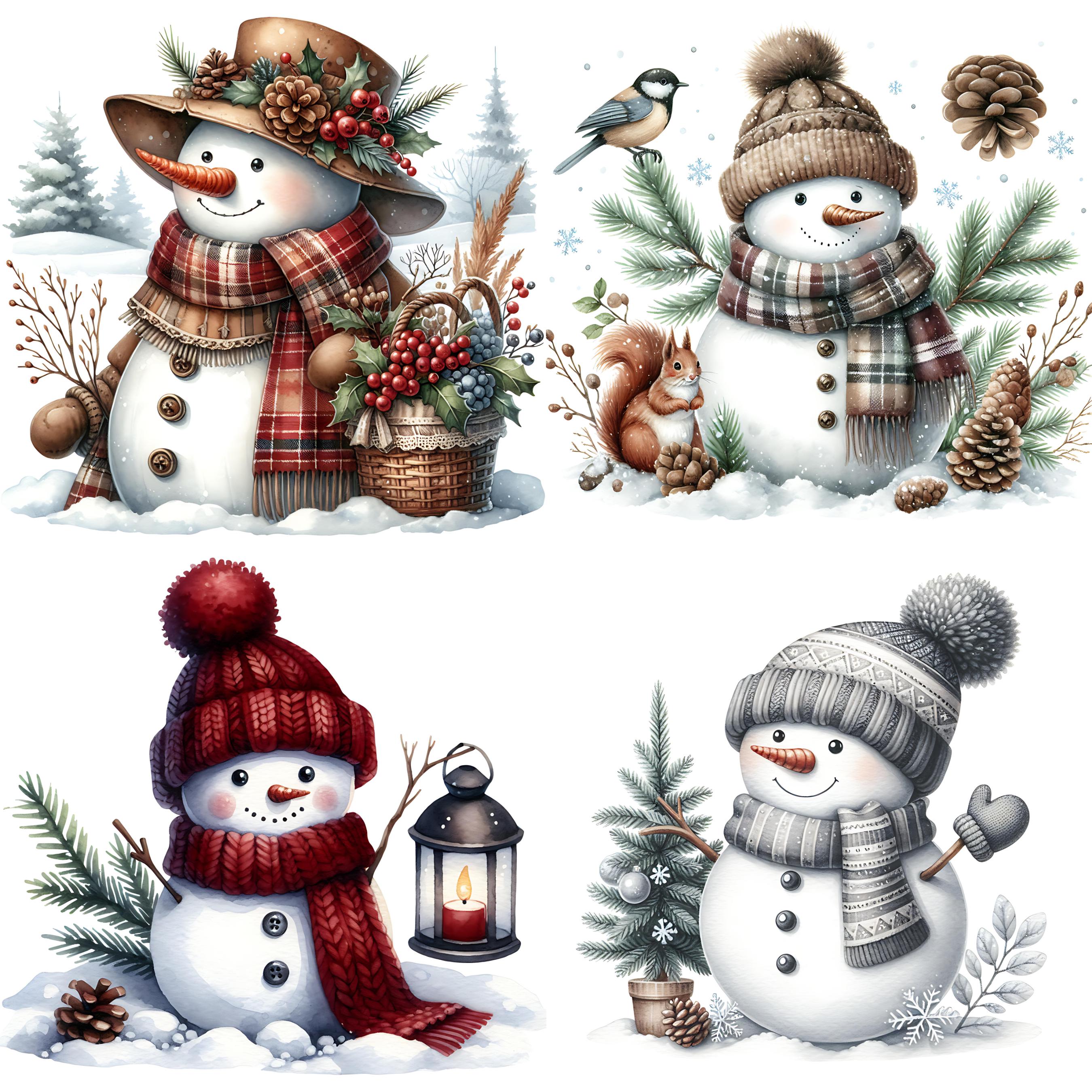 21 Vintage Christmas Snowman Clipart, Retro Winter Snowman, Printable ...