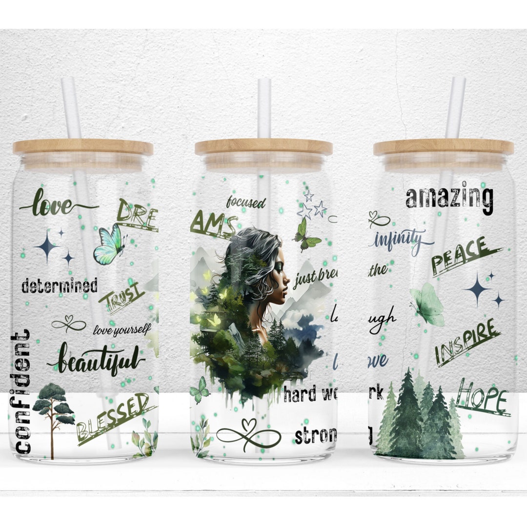 Positive Affirmations 16oz Libbey Glass Can Tumbler Sublimation Design ...