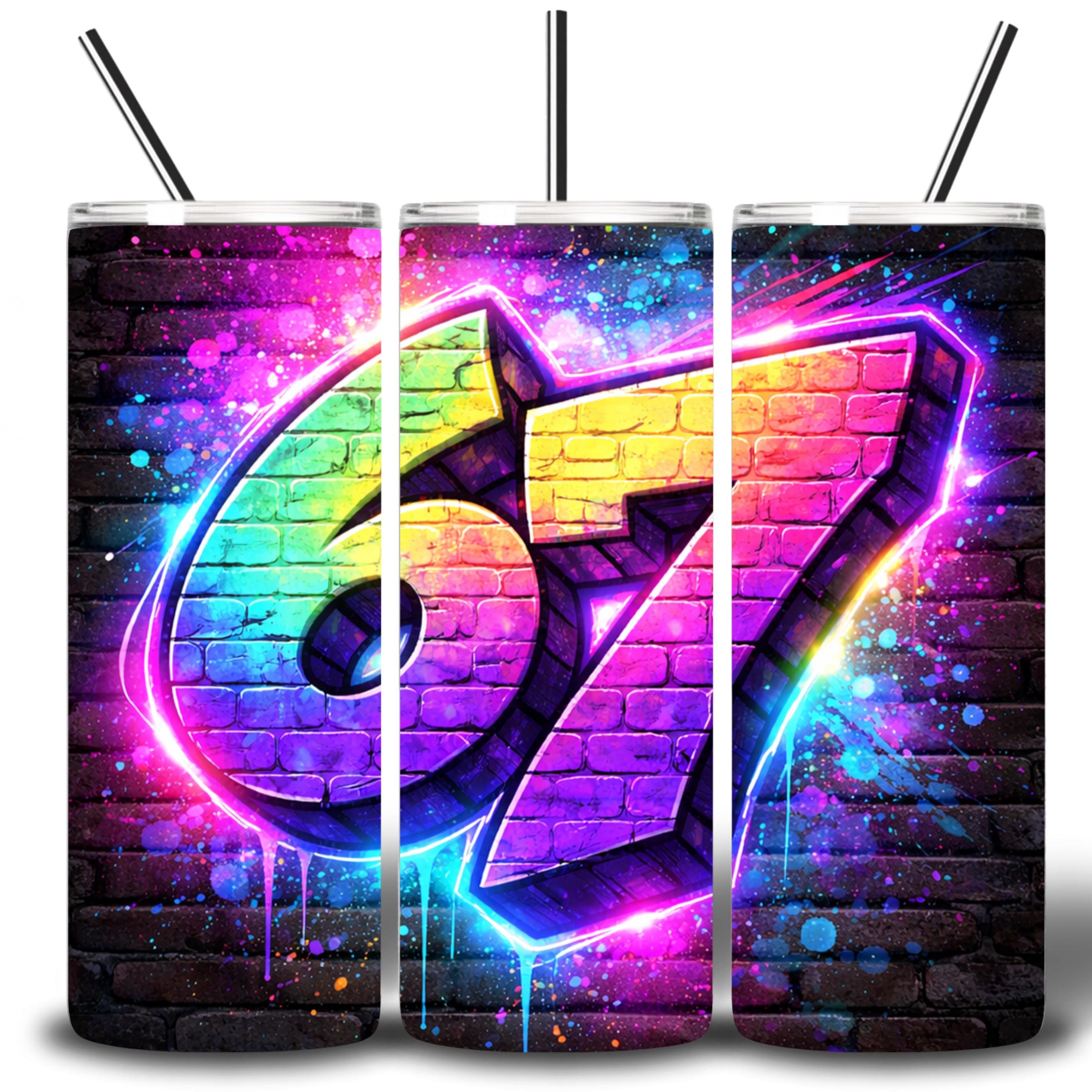 Neon Graffiti 6 7 Meme Tumbler Wrap, Electric Street Art Seamless ...