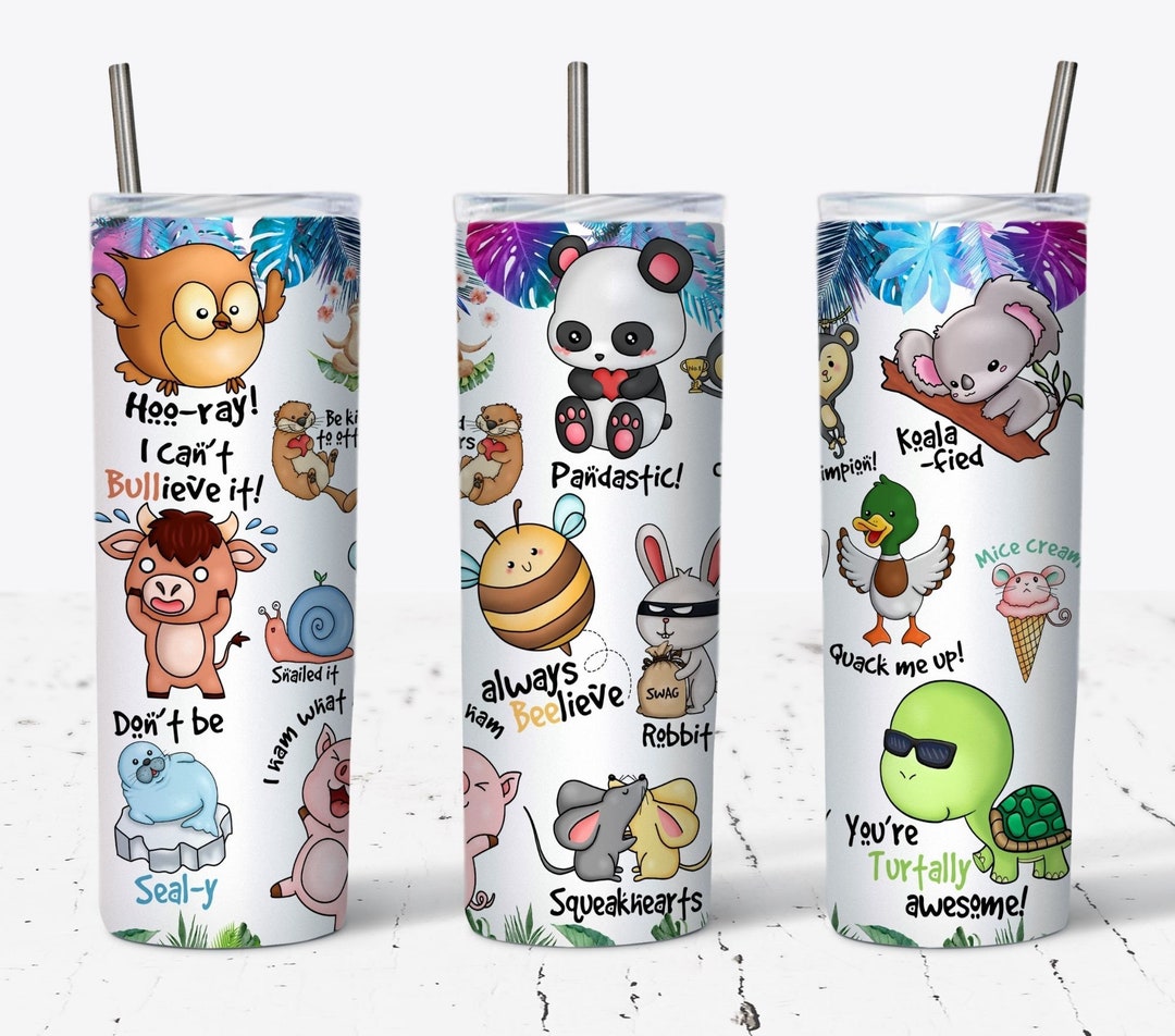 Funny Animals Tumbler PNG Cute Animal Smile Gift for Kids, Tumbler ...