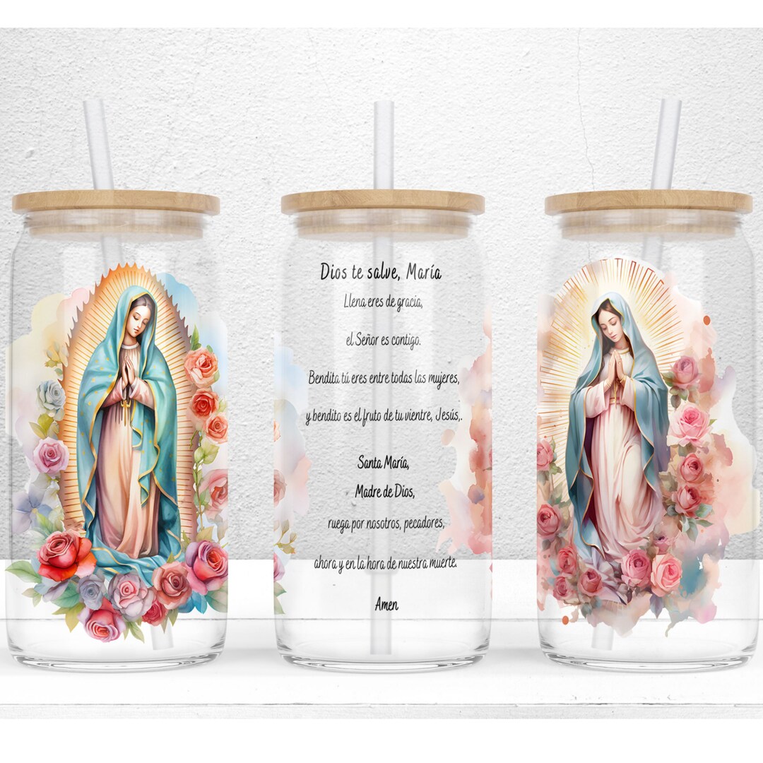 Dios Te Salve, Maria 16oz Libbey Glass Can Tumbler Sublimation Design ...