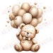 Watercolor Teddy Bear Clipart With Balloons, Digital PNG for Baby ...