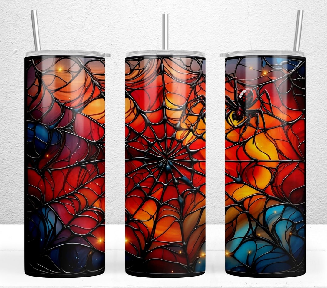 Spider Web Stained Glass 20oz Skinny Tumbler, Halloween Tumbler Wrap ...