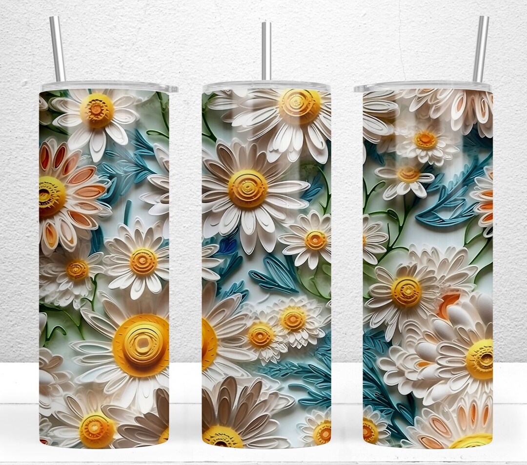 Embroidered Daisies Seamless Pattern for 20oz Skinny Tumbler Design ...