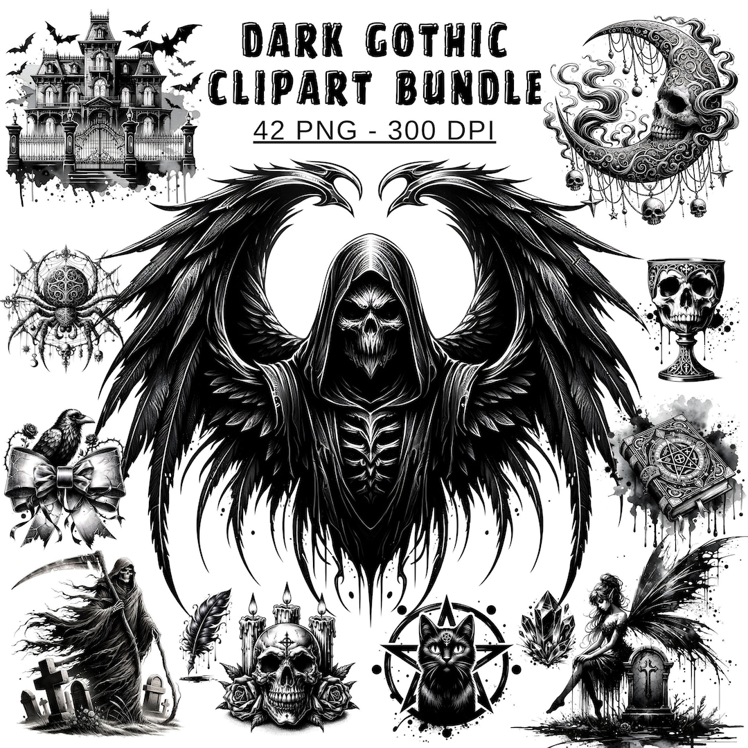 42 Dark Gothic PNG Bundle Sublimation Designs, Halloween Gothic Clipart ...