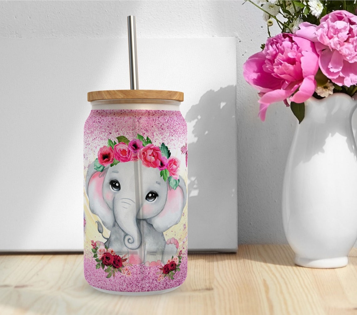 Pink Baby Elephant Roses 16 Oz Libbey Glass Can Tumbler - Etsy