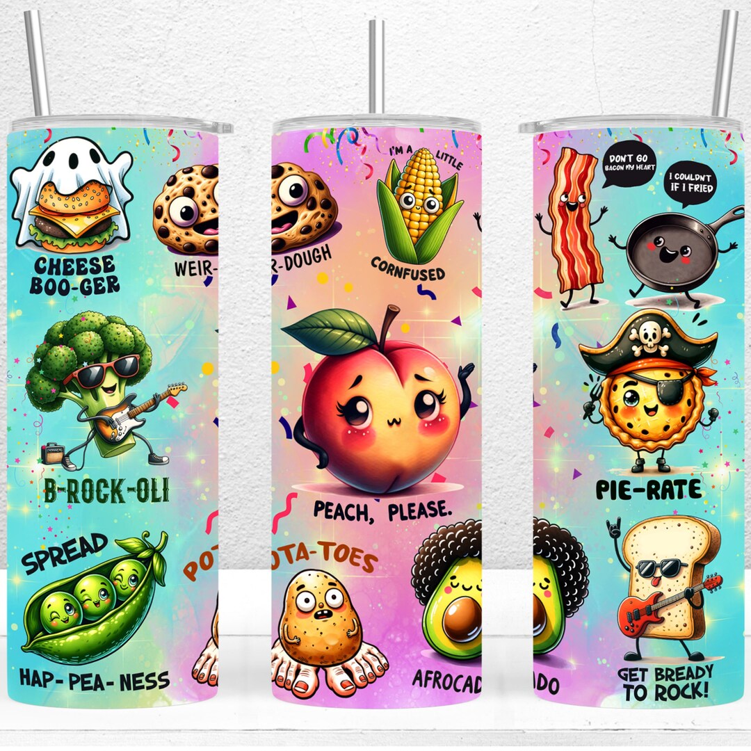 Funny Food Puns Tumbler Wrap, 20oz Skinny Tumbler Design, Food Tumbler ...