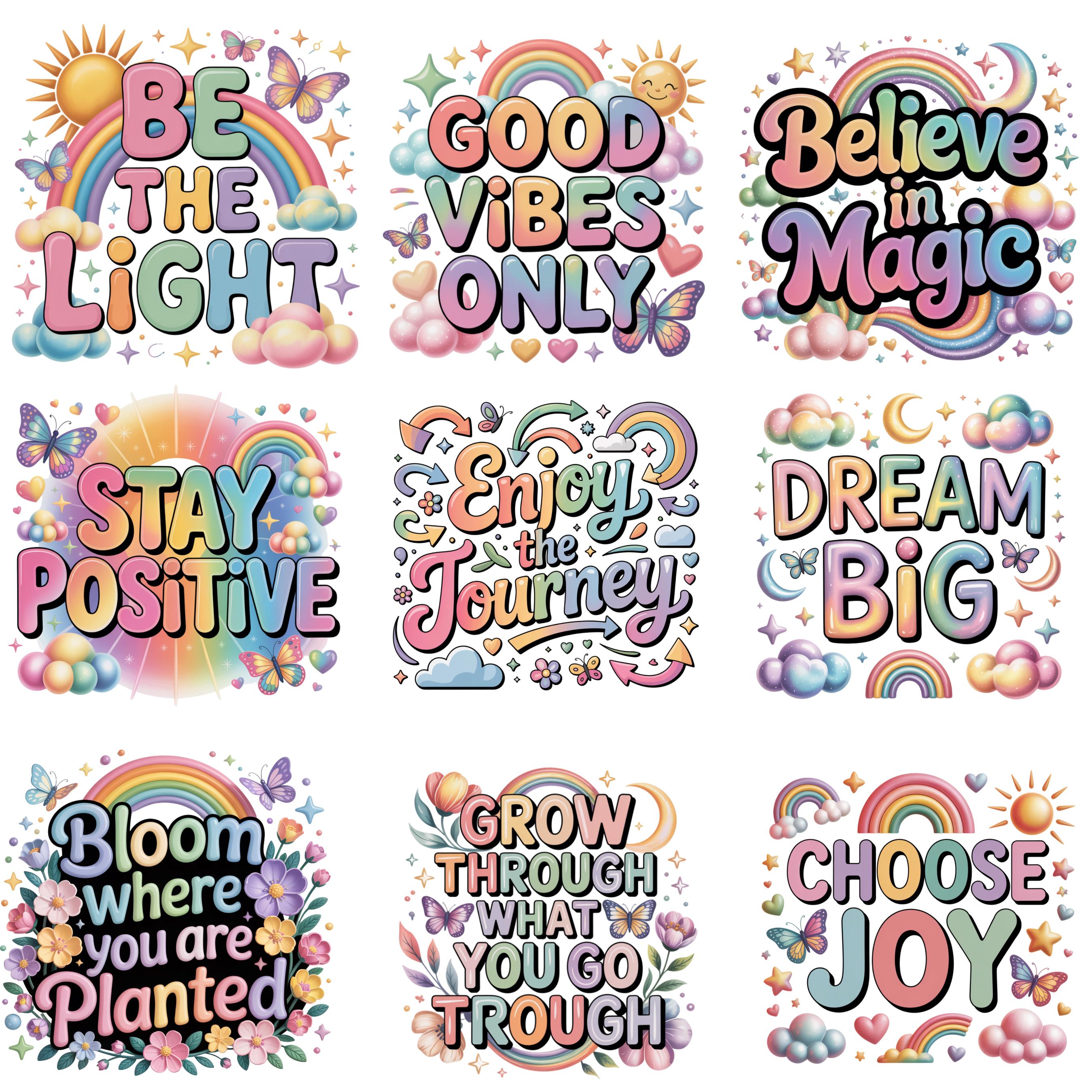 22 Pastel Rainbow Motivational Quotes Clipart Bundle, Positive ...