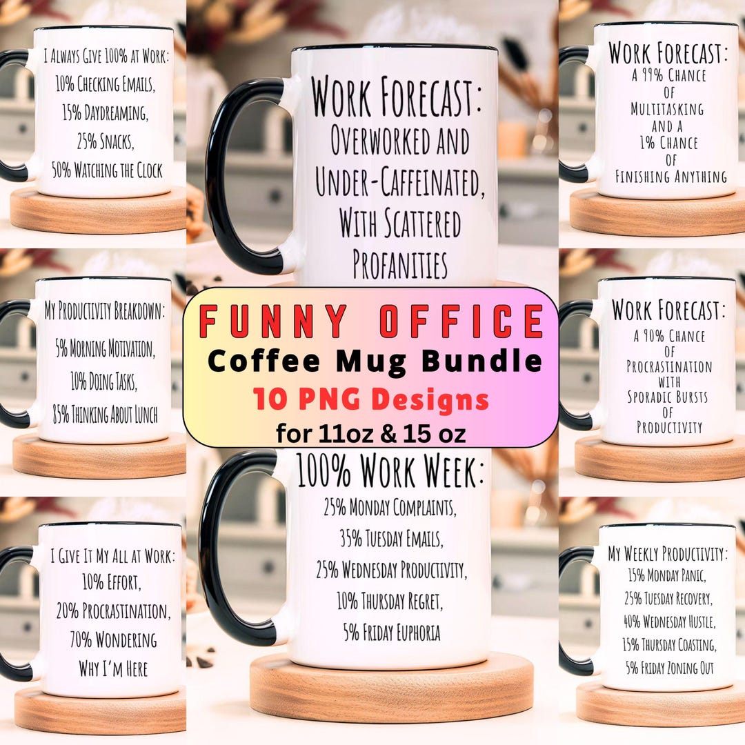 10 Funny Office Coffee Mug Bundle PNG Sublimation Files, Office Humor ...