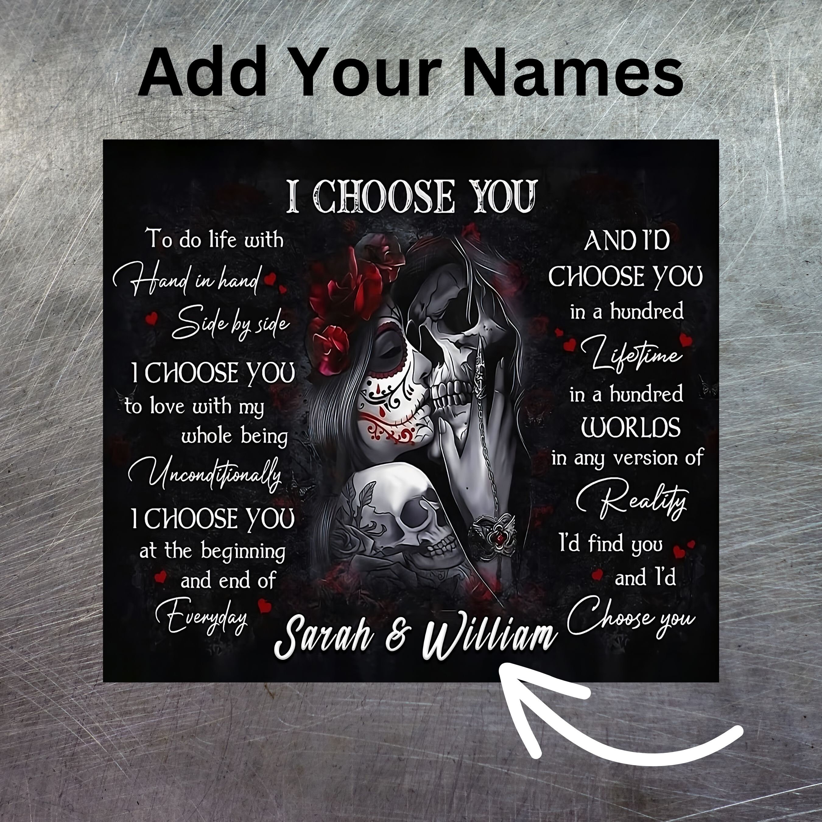 Goth Skull Couple Tumbler Template Add Your Names, 20oz Skinny Tumbler ...