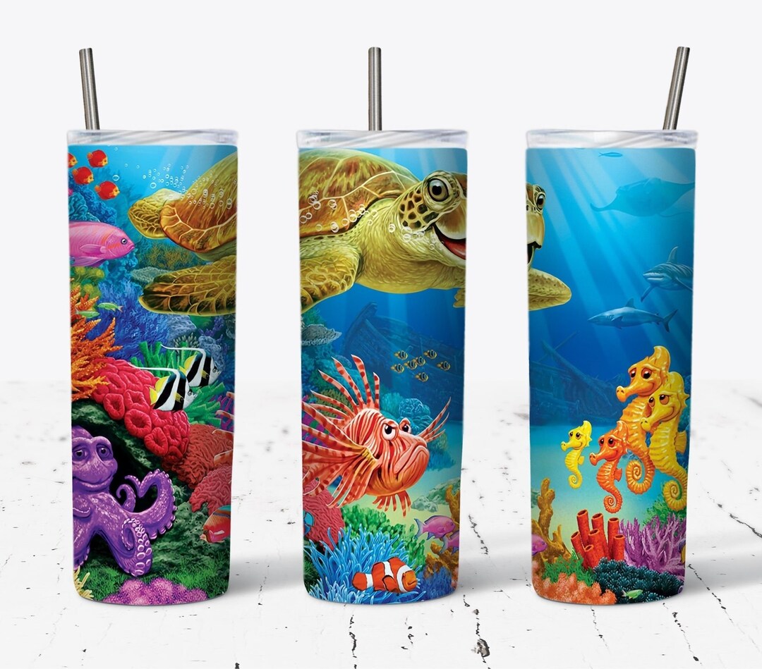 Under the Sea Turtle 20oz Skinny Tumbler Sublimation Designs PNG, Sea ...