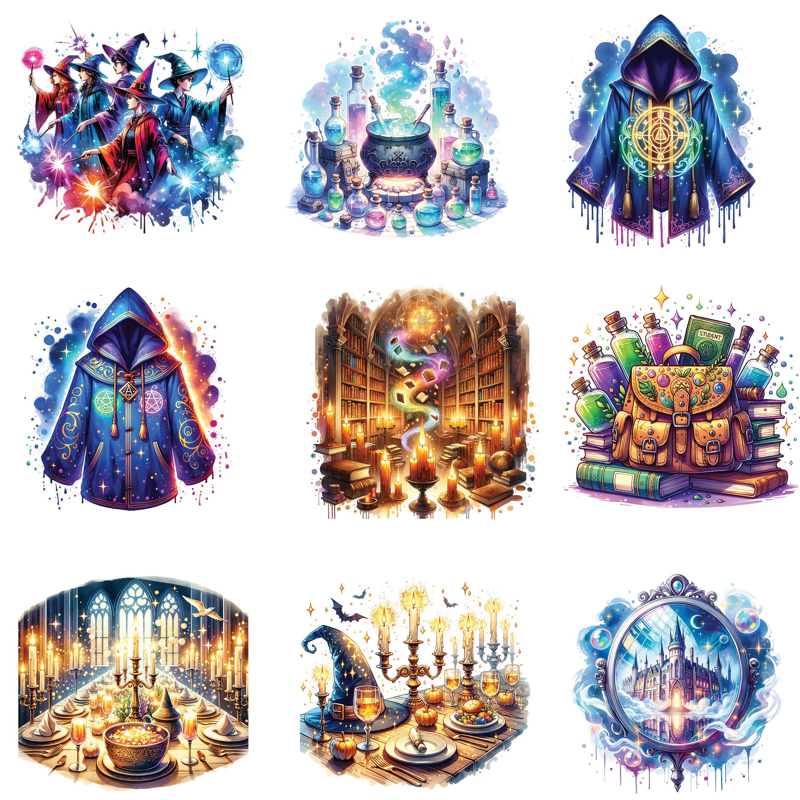 32 Watercolor Wizard School Clipart PNG Bundle, Wizard Bundle, Wizard ...
