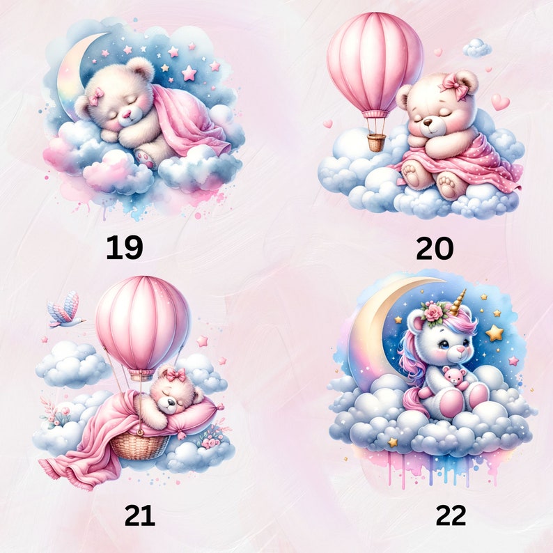 Watercolor Pink Sleepy Teddy Bear Clipart, 22 PNG Cute Baby Bear ...