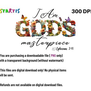 I Am God's Masterpiece PNG Files for Sublimation, God Christian PNG ...