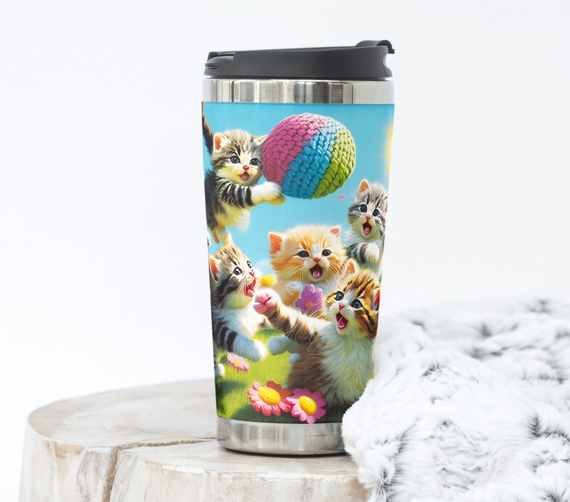 Cute Kittens Chasing A Ball Tumbler Template Png, Cat Tumbler Wrap, 20 ...