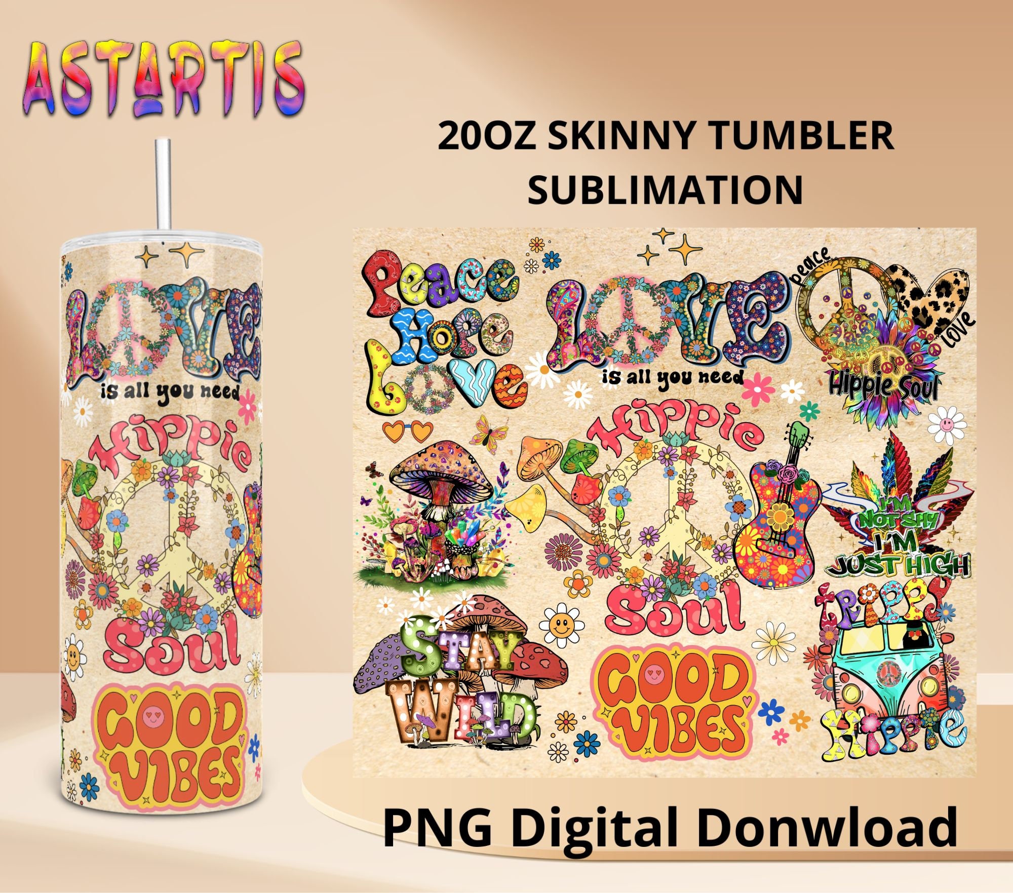 Hippie Vibes Cup Hippie Soul Peace Love 20oz Skinny Tumbler - Etsy