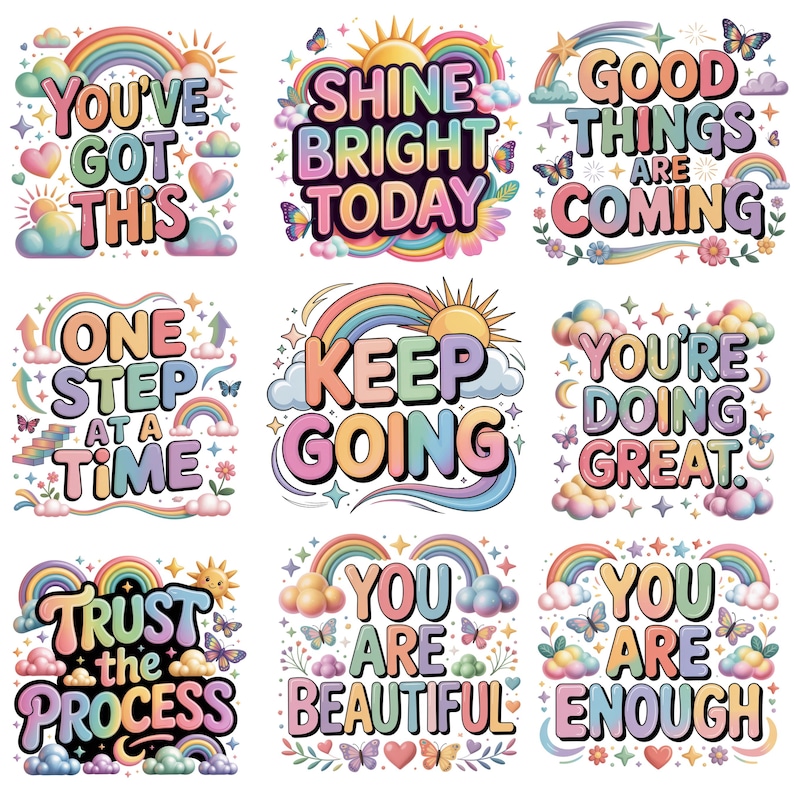 22 Pastel Rainbow Motivational Quotes Clipart Bundle, Positive ...