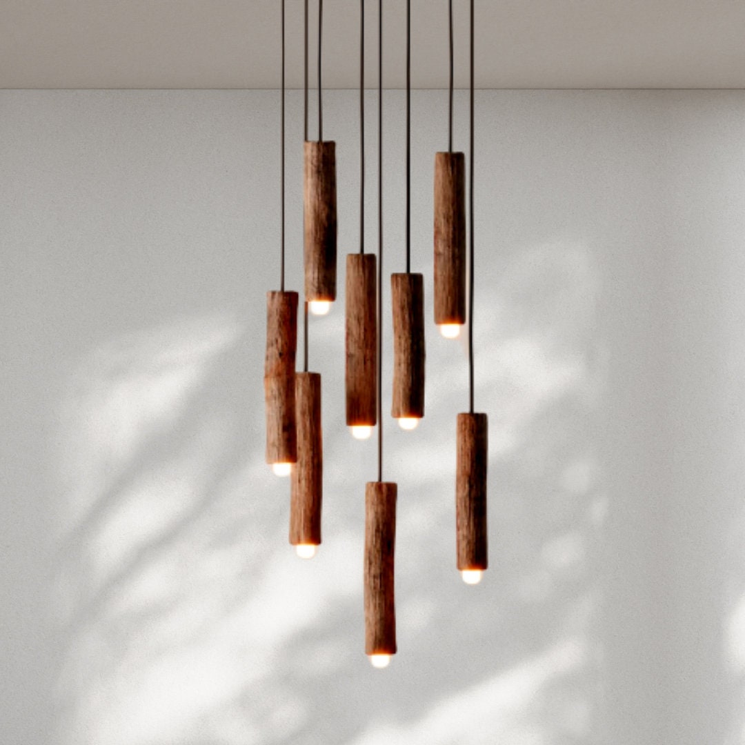 Organic Shapes Chandelier With Natural Wood Palette, Hanging Branches ...