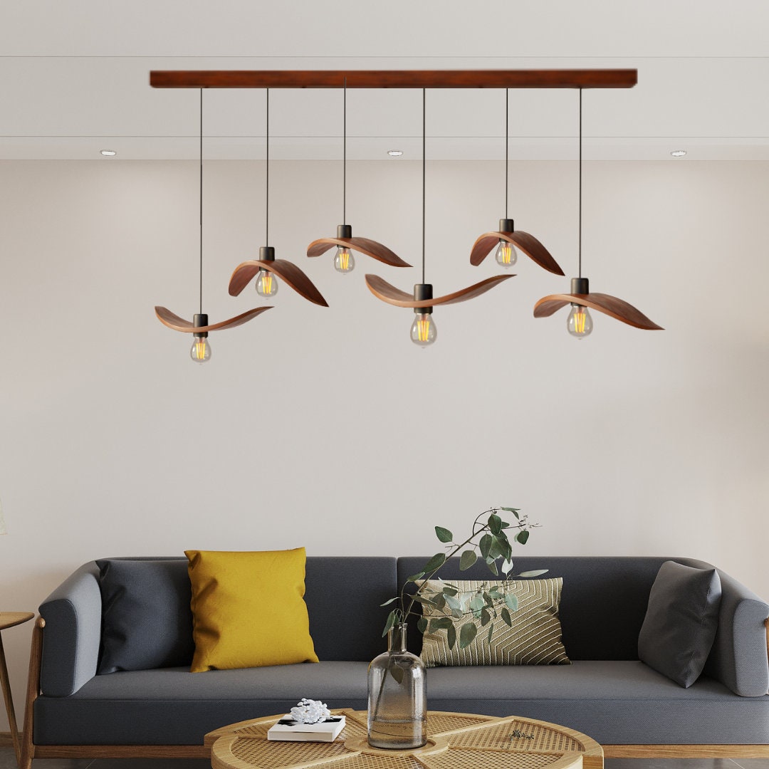 Aesthetic Plank Chandelier With Wing Pendant, Designer Fixtures, Brown ...