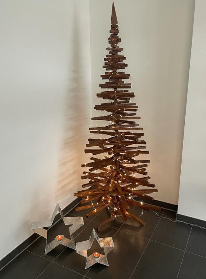 Festive Wooden Dark Walnut Christmas Tree, Handmade Holiday Decor ...