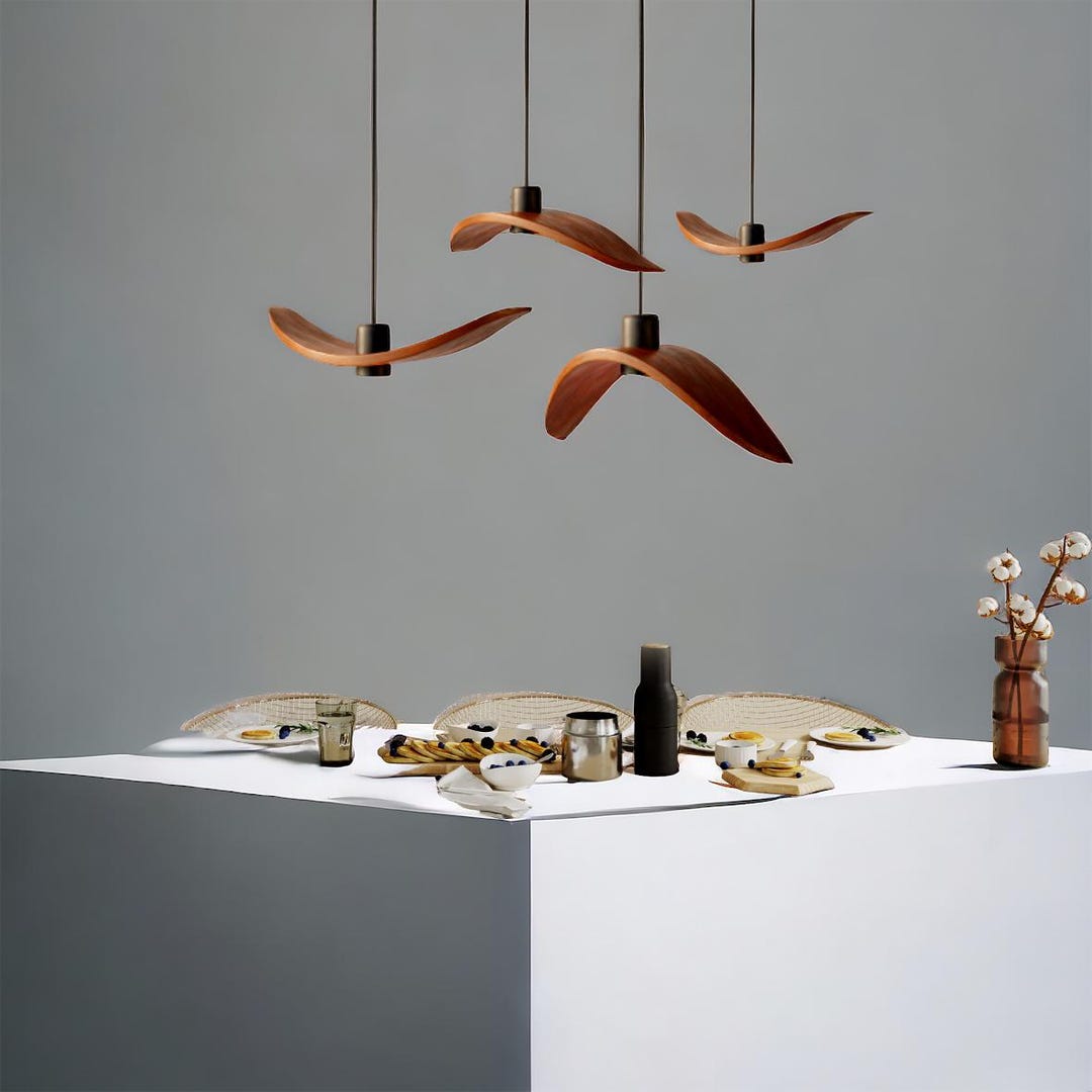 Brown Wing Chandelier, Wood Hanging Lamp, Dining LED Chandelier, Wooden ...