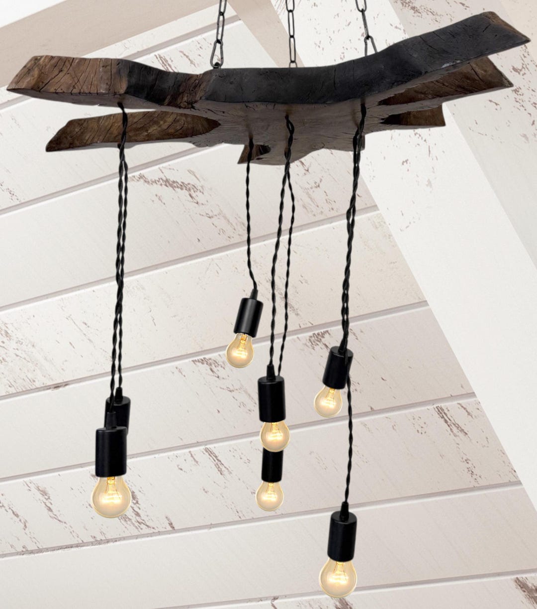 Asymmetrical Oak Slab Lamp, Minimalist Rustic Rustic Chandelier, Luxury ...