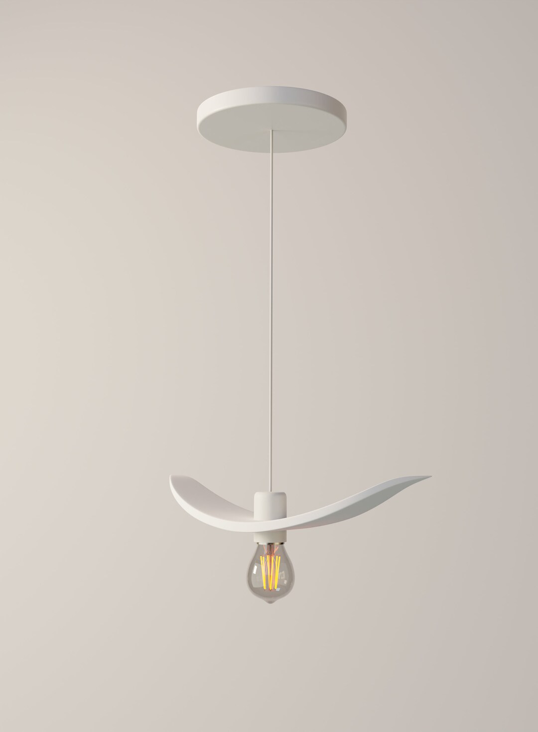 White Single Wing Light Fixture, Big Bulb Pendant, Modern Pendant Light ...
