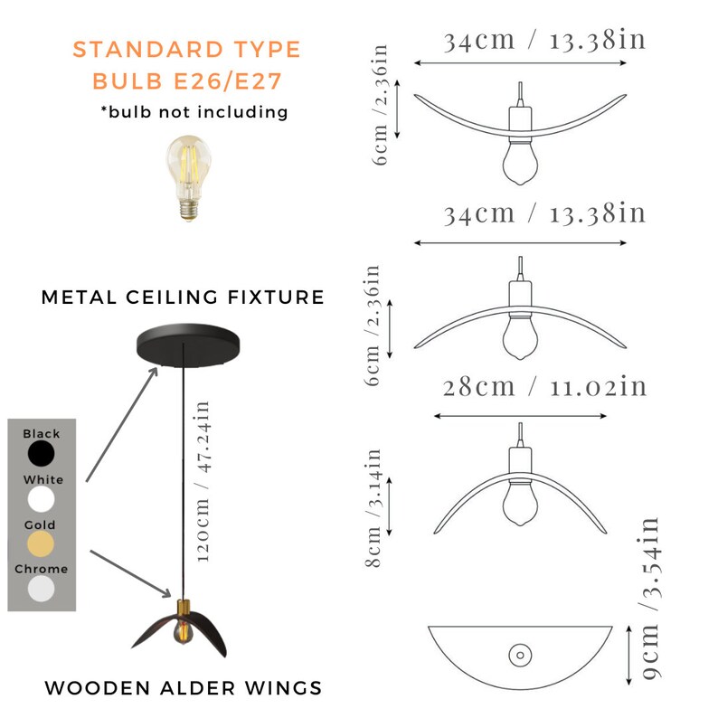 New Big Bulb Fixtures, Wings Pendant Lamp, Ceiling Wing Decor, Office ...
