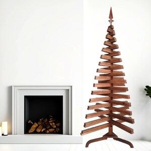 Festive Wooden Dark Walnut Christmas Tree, Handmade Holiday Decor ...