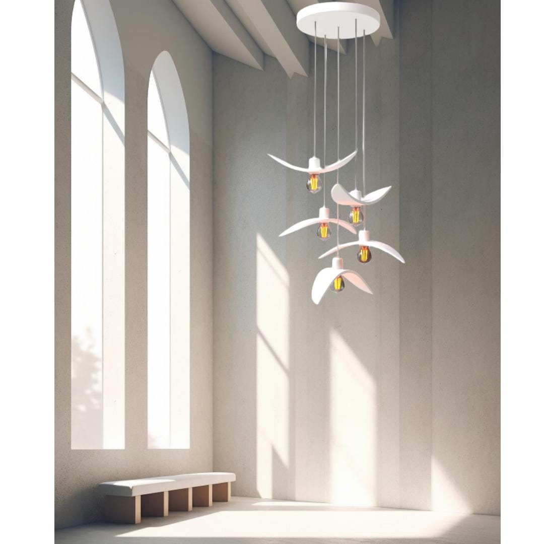 Wooden White Wing Chandelier, Wing Lamp Fixture, Cascading Chandelier ...