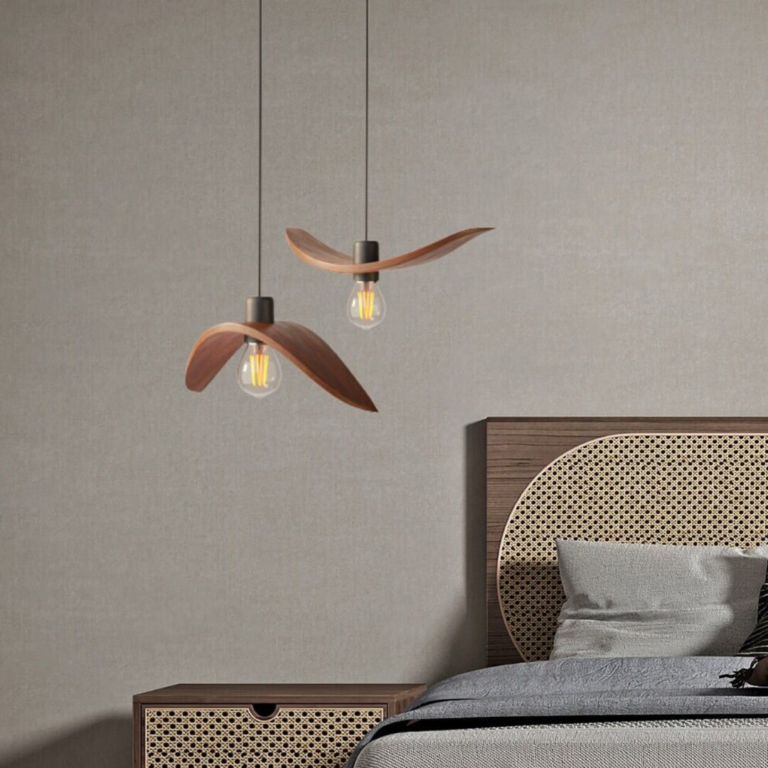 Wooden Bedside Pendant Lights Handmade Wings Light Fixture - Etsy