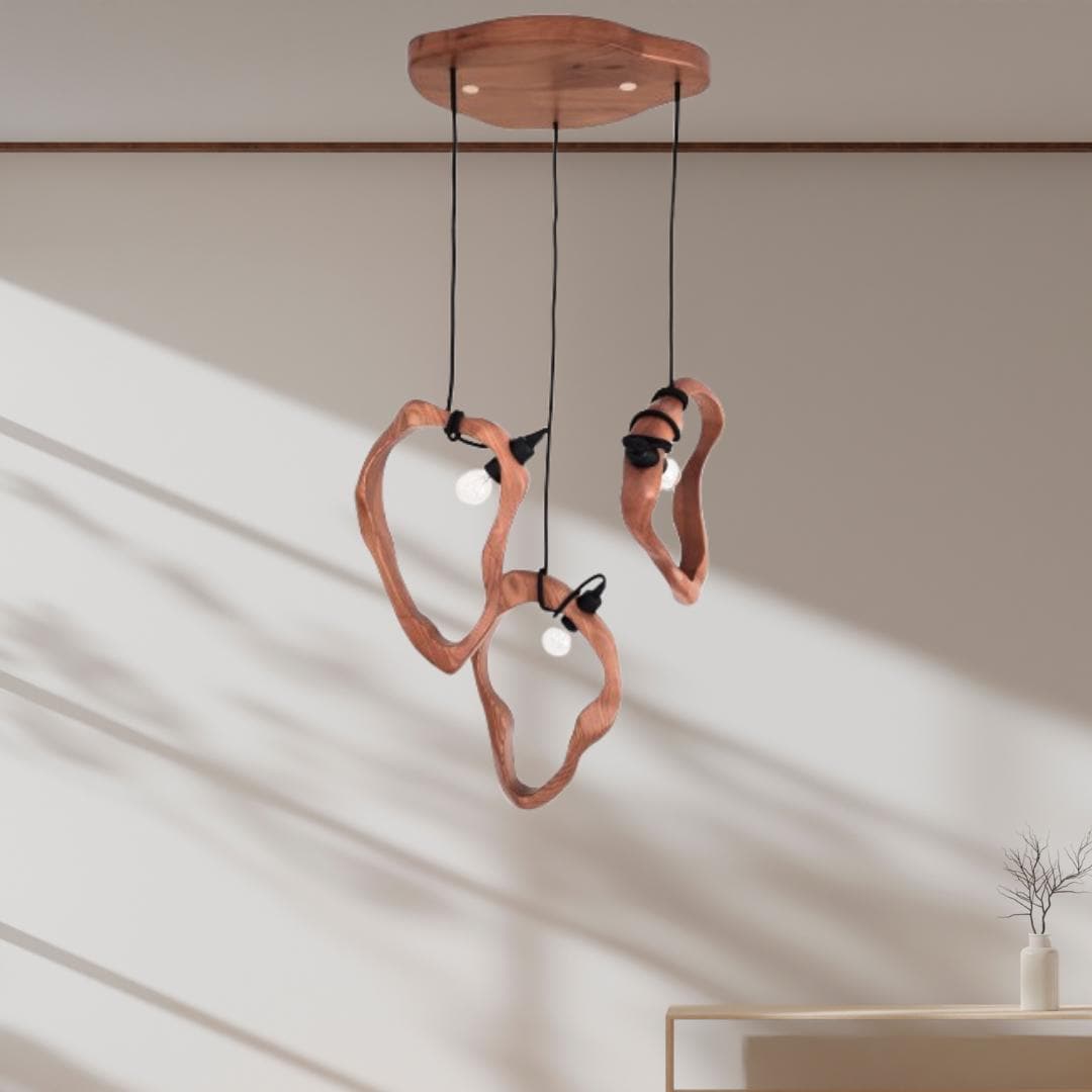 Curved Wooden Pendant Lamp, Oak Ceiling Hanging, Organic Timber ...