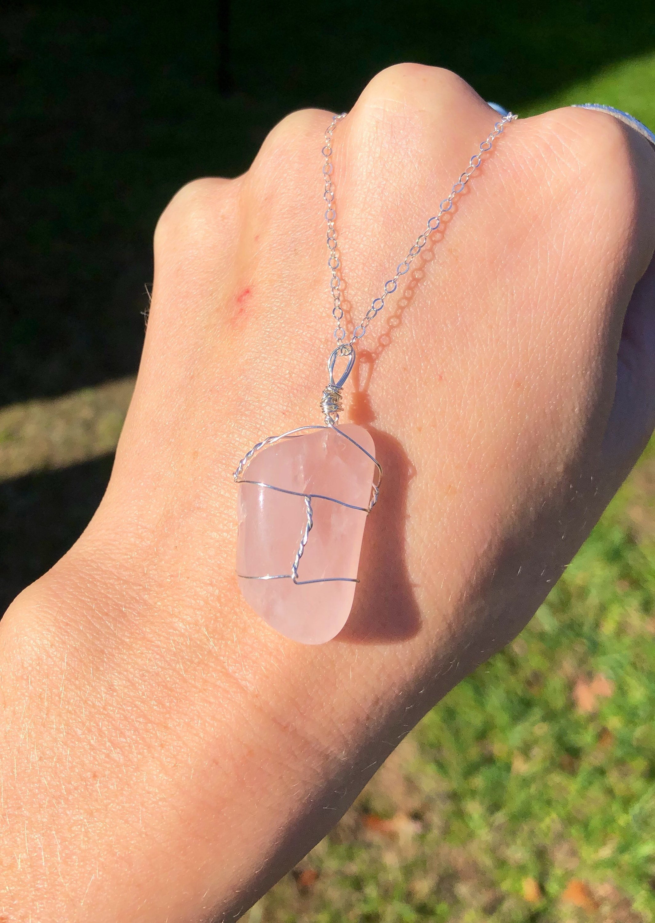 Collar de cristal de cuarzo rosa, colgante de cuarzo rosa, cristal de ...