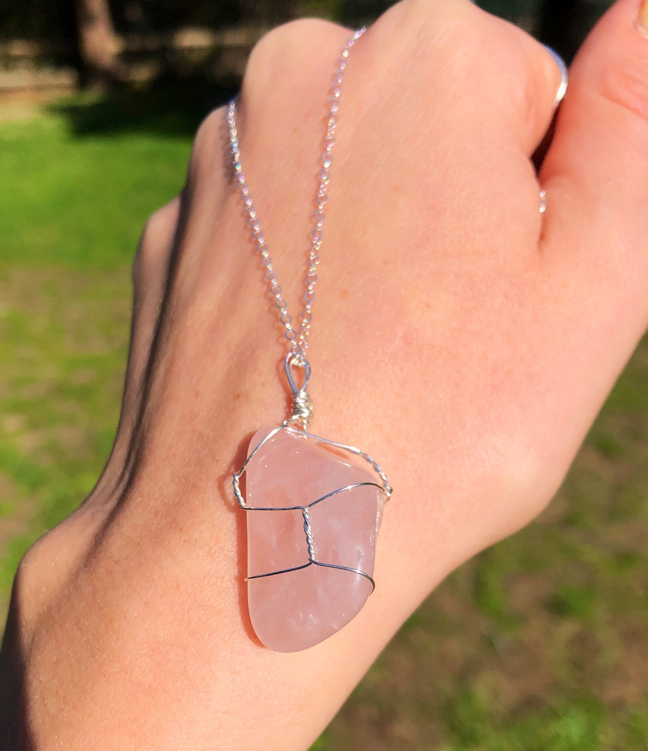 Collar de cristal de cuarzo rosa, colgante de cuarzo rosa, cristal de ...