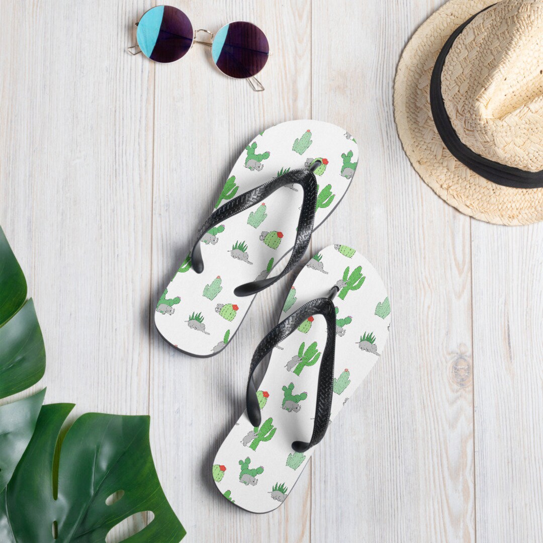 Cute Pattern Sandals - Cactus and Elephant Flip-flops - Fun Pattern ...