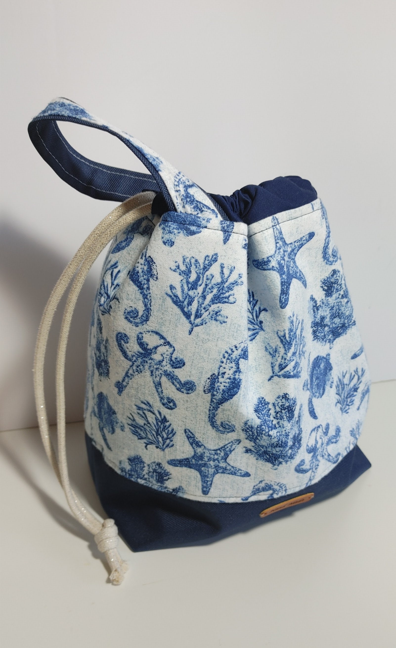 Beach bag / Project bag / Drawstring bag Blue seashells - Etsy.de