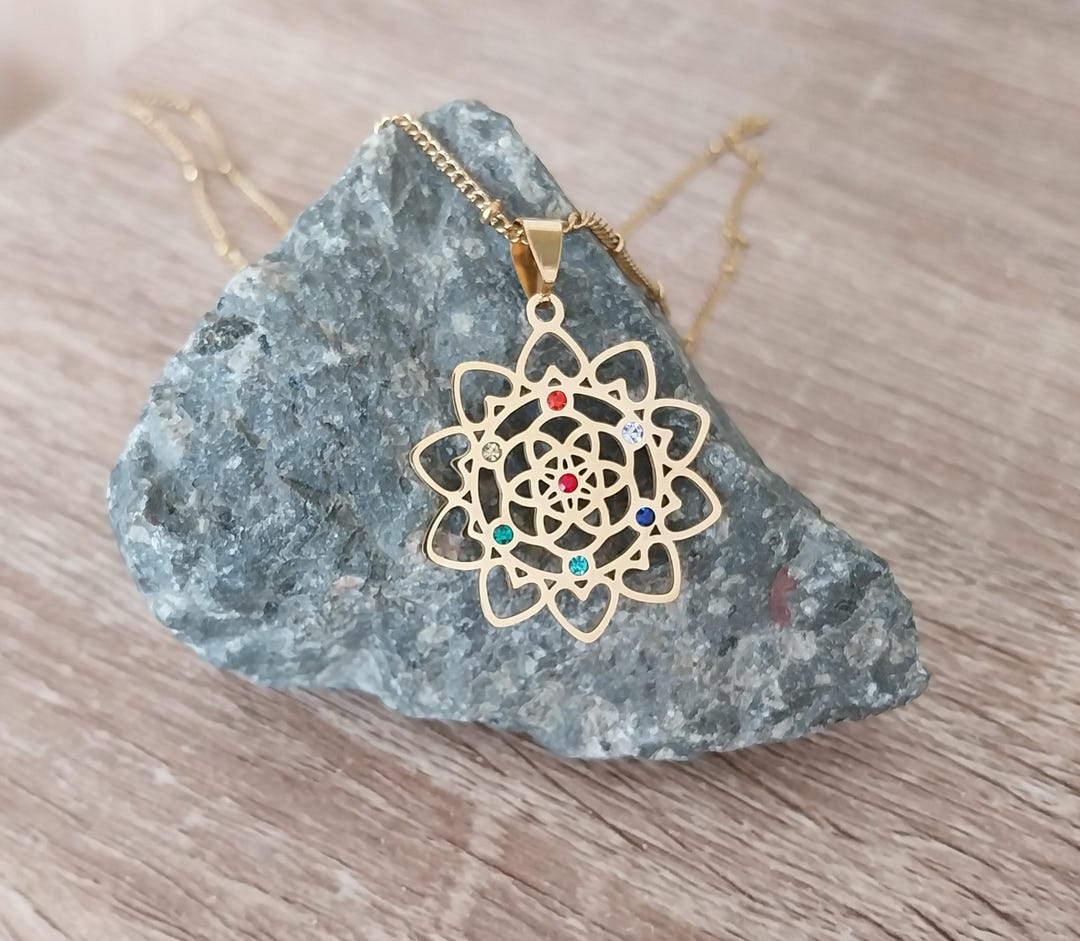 7 Chakras Sacred Geometry Protection Necklace, Metatron, Stainless ...