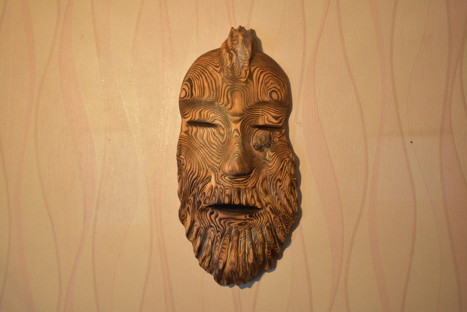 Ancient viking warrior Wooden stylized mask with a relief | Etsy