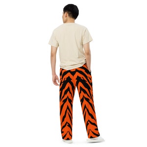 Bengal Tiger Stripe Unisex Wide-leg Pants, Sporty Tiger Striped ...