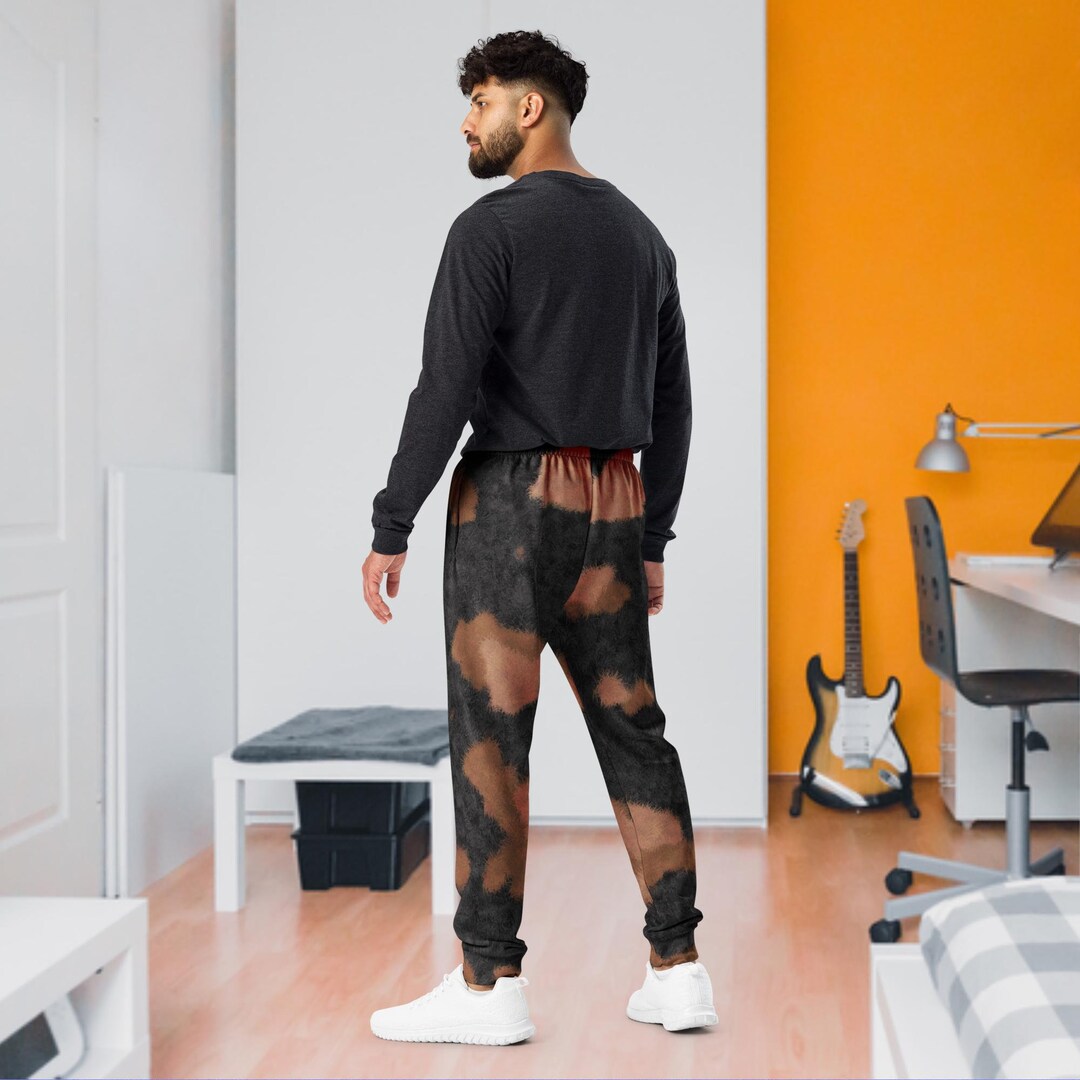 Patched Tortoiseshell Fur Print Men's Slim Fit Joggers, Cat Fur Pattern ...