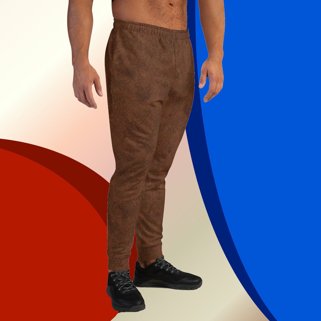 Brown Fur Print Men's Slim Fit Joggers, Animal Fur Pattern Warm Jogging ...