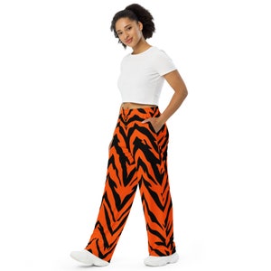 Bengal Tiger Stripe Unisex Wide-leg Pants, Sporty Tiger Striped ...