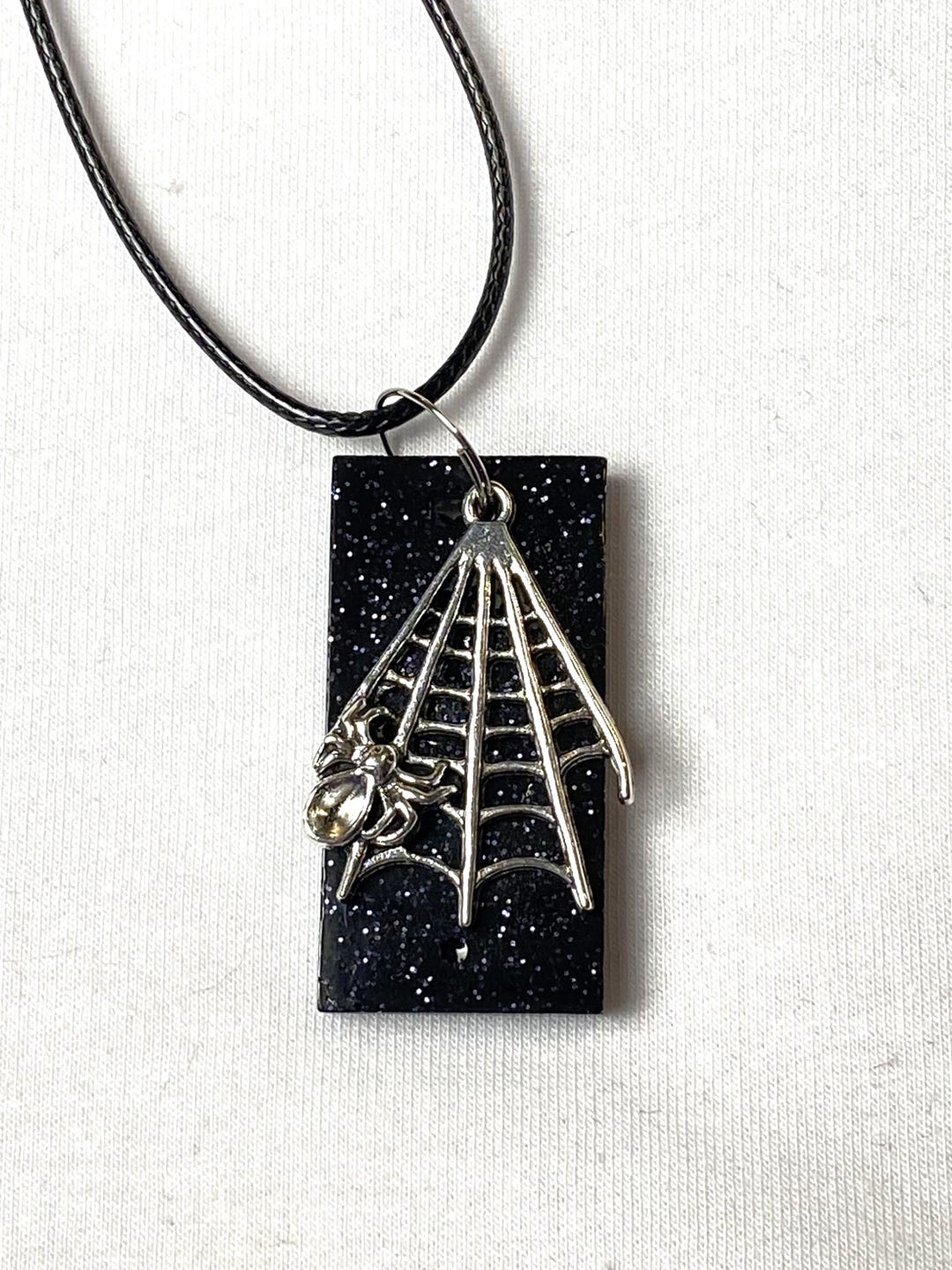 Spider in Web Charm Black Sparkly Resin Necklace, Halloween Gothic ...