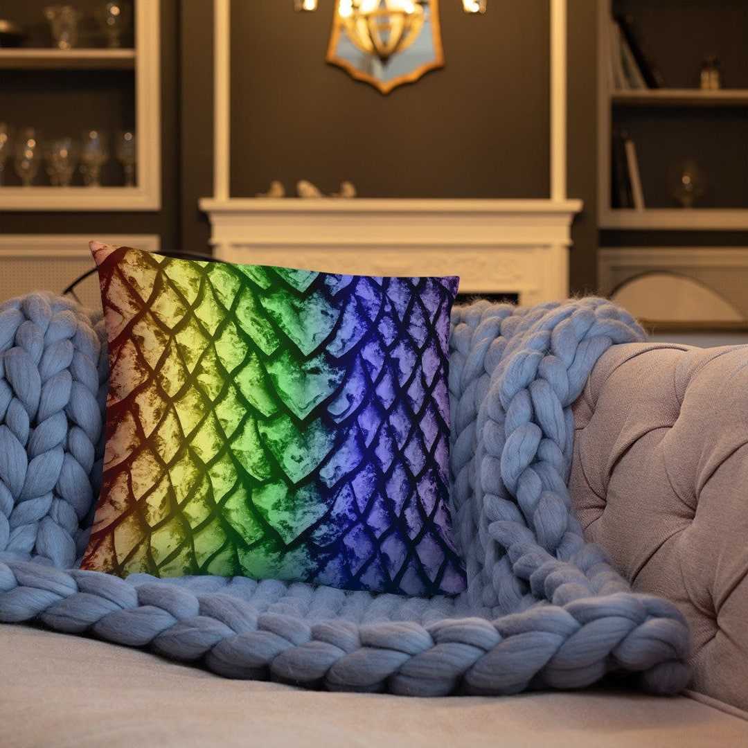 Rainbow Dragon Scale Pillow, Colorful Fantasy Print Pillow With Case - Etsy