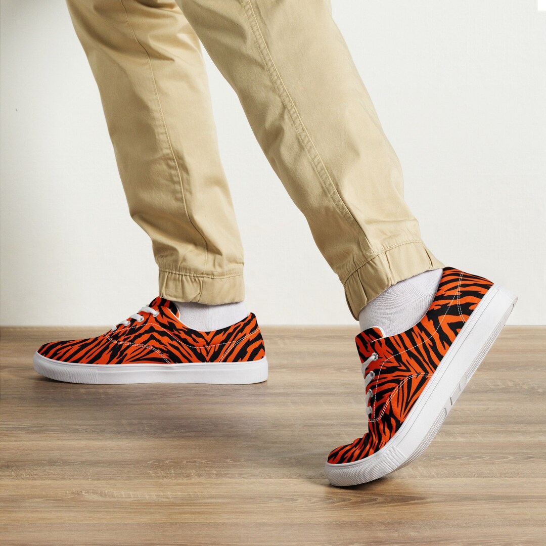 Bengal Tiger Stripe Mens Lace-up Canvas Shoes, Tiger Pattern Low Tops ...