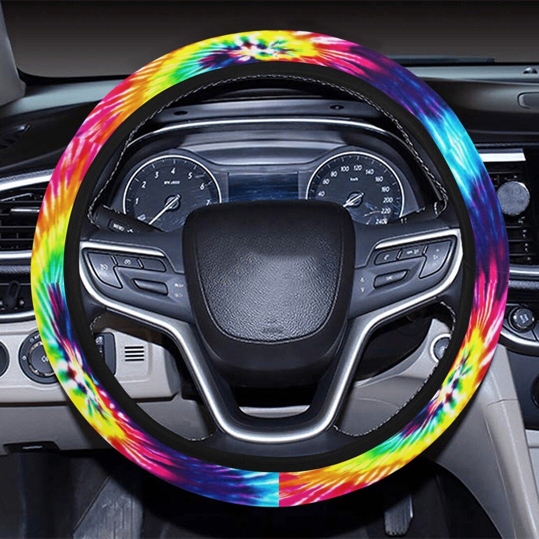 Rainbow Tie Dye Swirl Steering Wheel Cover With Elastic Edge, Colorful ...