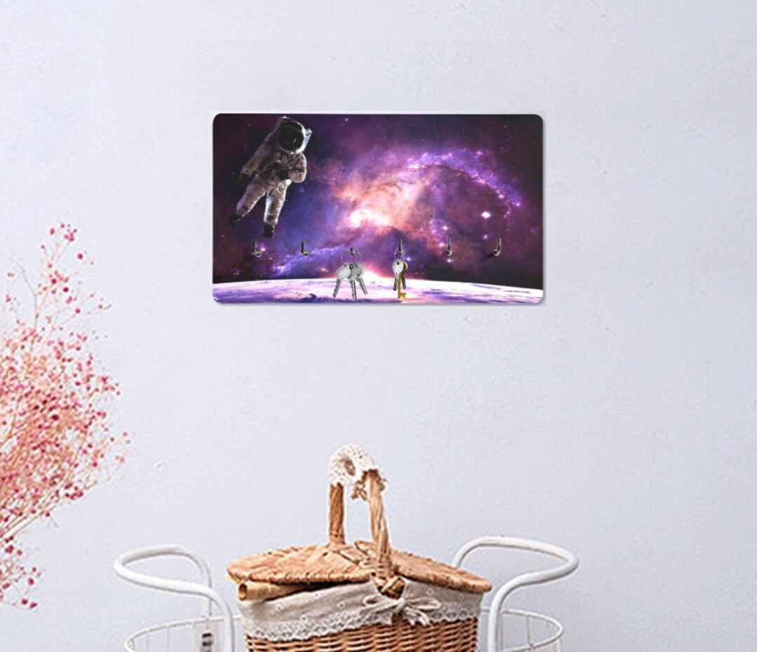 Astronaut in Space Wall Mounted Decor Key Holder, Outer Space Print ...