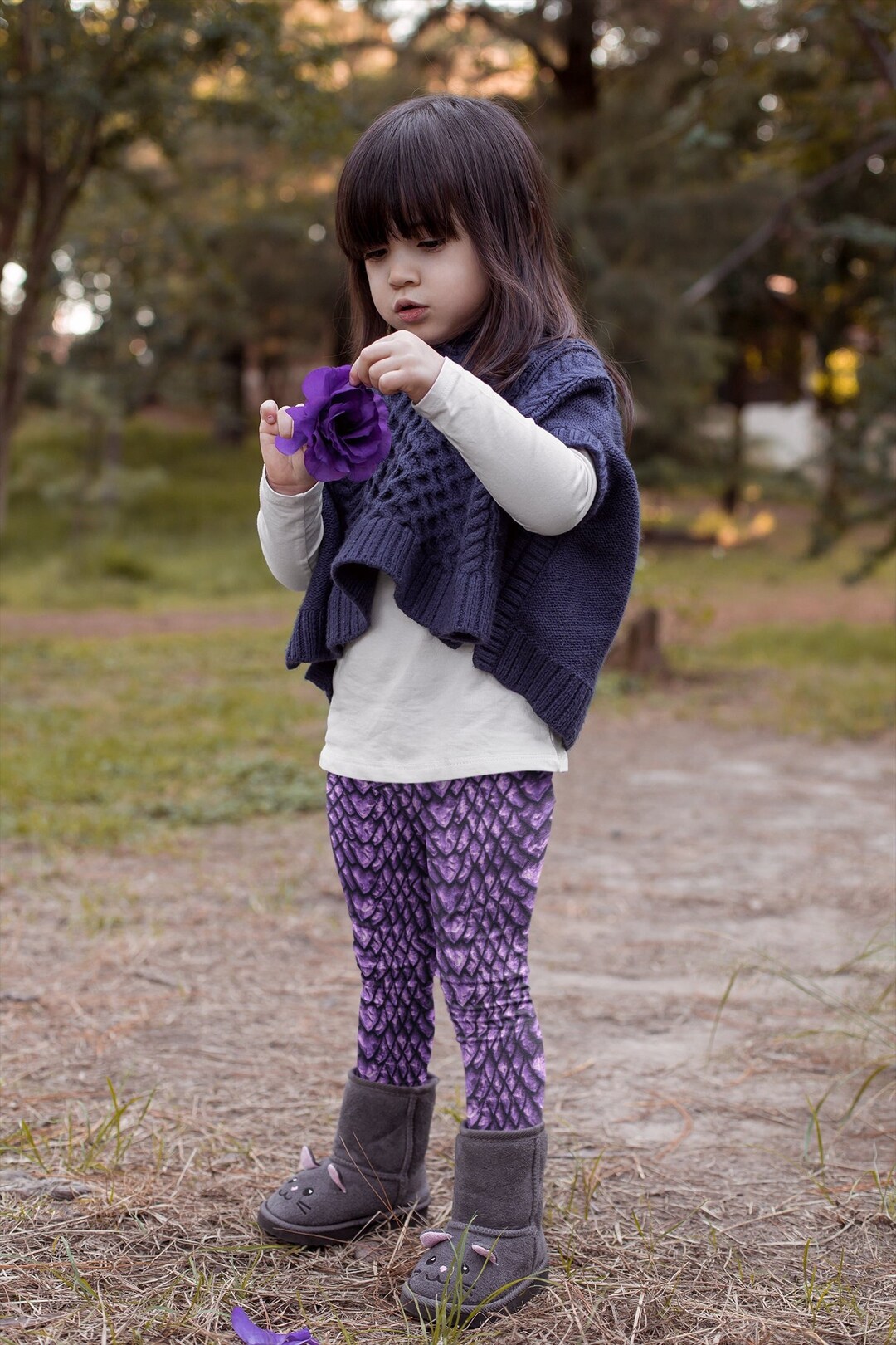 Amethyst Dragon Scale Kids' Leggings, Purple Dragon Scales Pants for ...